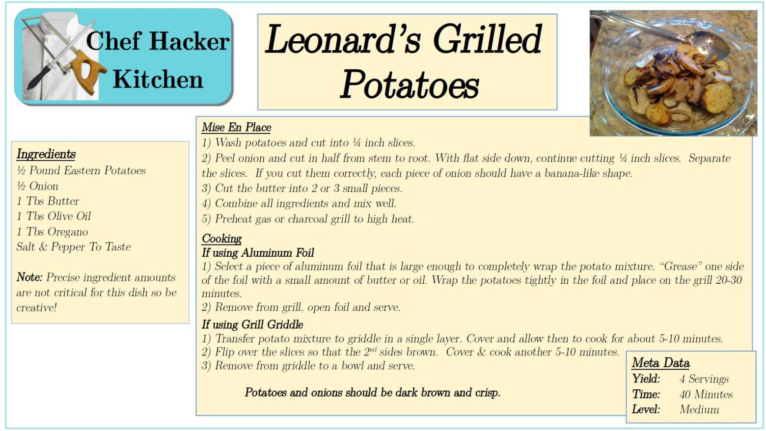 Leonard’s Grilled Potatoes – Chef Hacker Kitchen